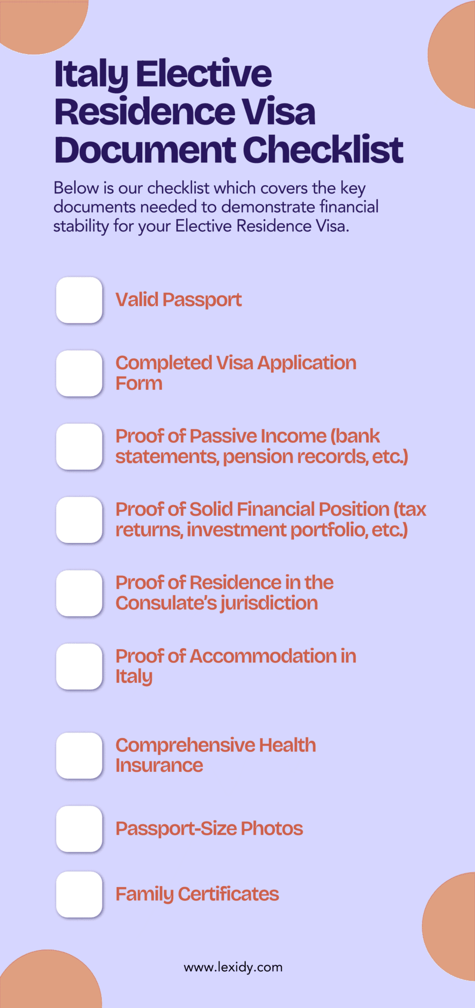 Italy Elective Residence Visa Requirements: 2025 Guide | Lexidy